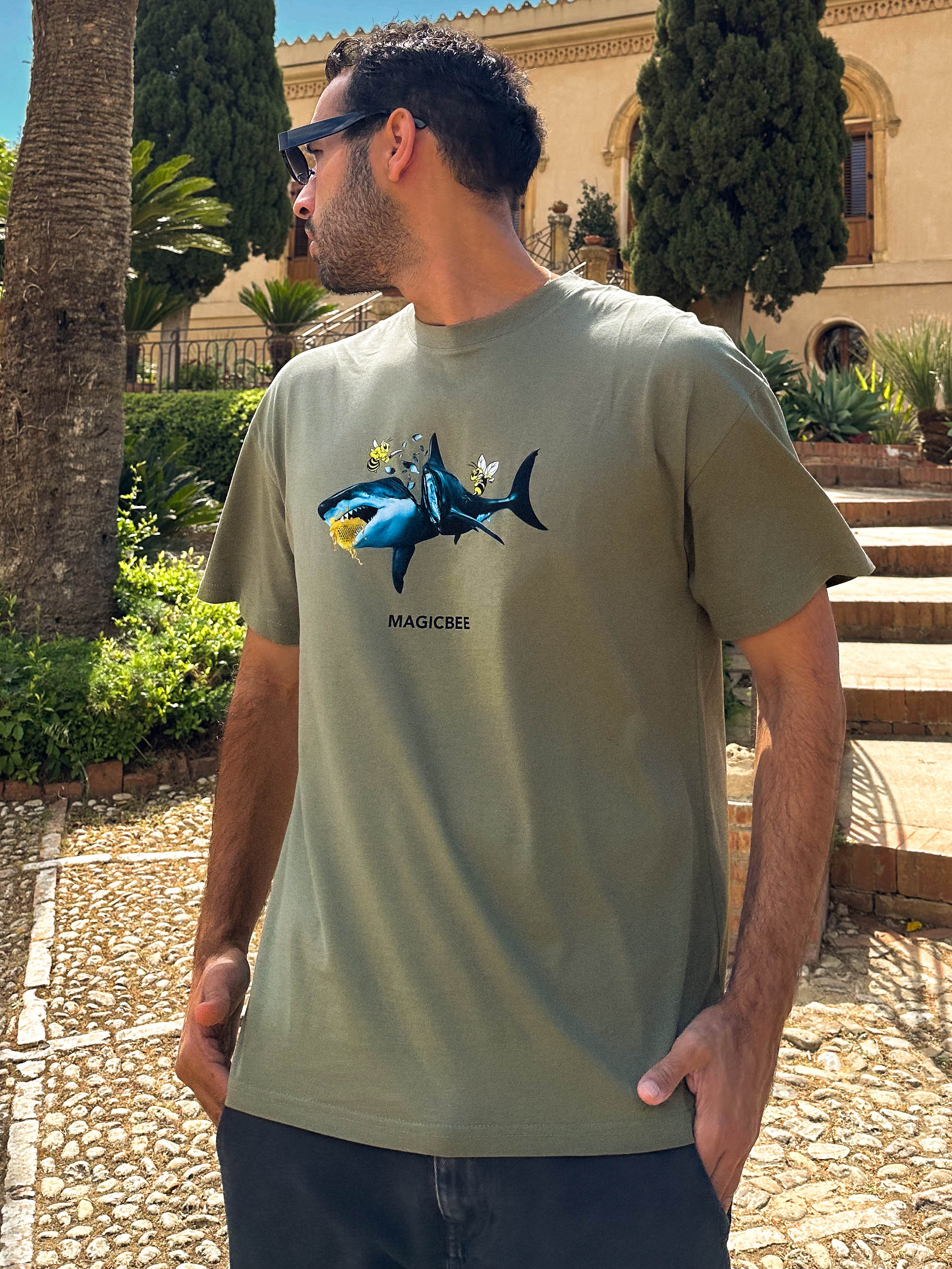 MagicBee Killed Shark Tee - Vetiver (Limited Edition) – Magic Bee Clothing