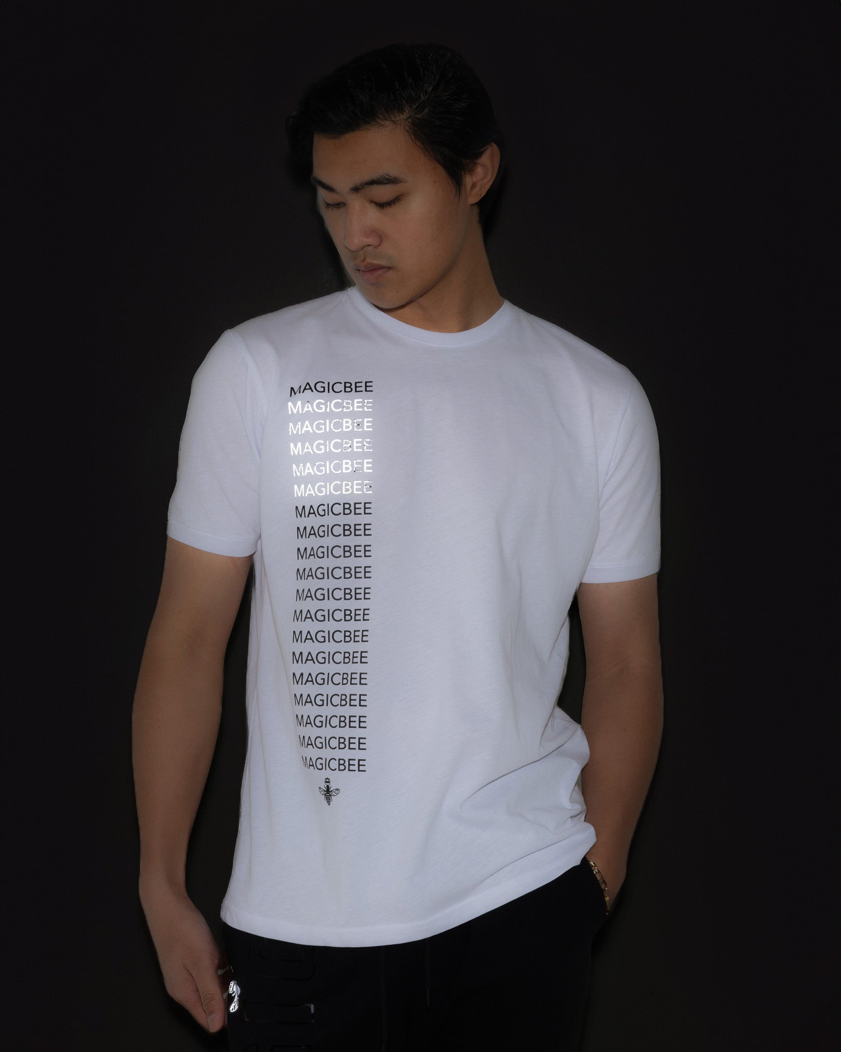 MagicBee Reflective Detail Logo Tee - White – Magic Bee Clothing